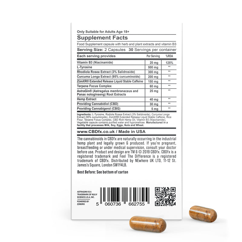 CBD + CBG Morning Capsule For Energy & Focus 900mg - 100% Vegan - CBDfx UK